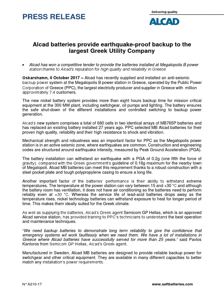 04 10 17 Alcad Batteries Provide Earthquake Proof Backup To The Largest