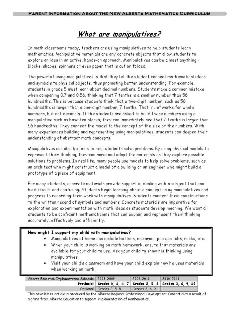 What Are Manipulatives?: Parent Information About The New Alberta ...