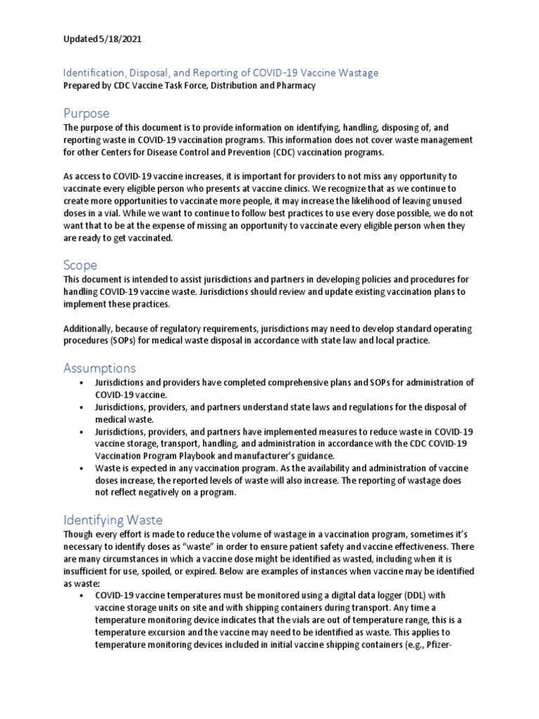 COVID-19 Vaccine Waste Management Guide | PDF | Shelf Life | Health Care