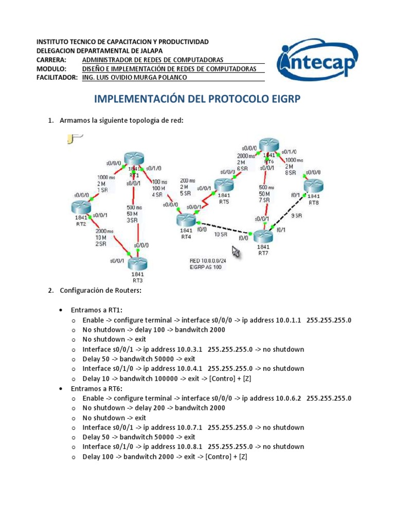 Implementación Del Protocolo EIGRP | PDF | Internet Protocols | Ip Address