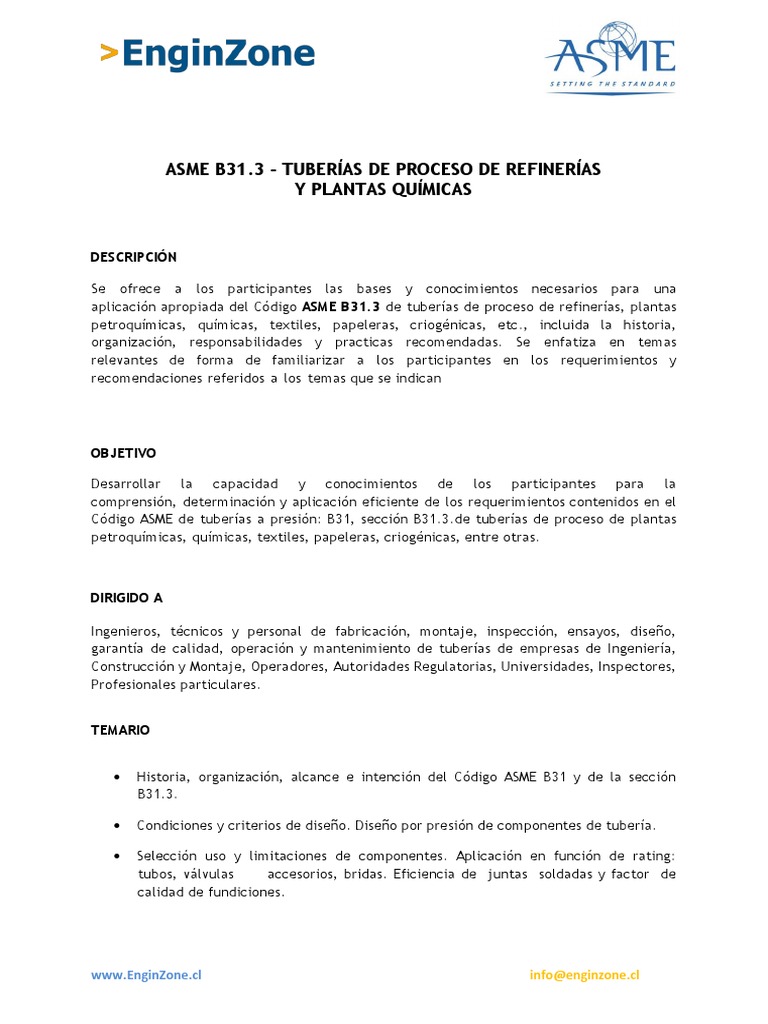 ASME B31.3 Tuberías de Proceso de Refinerías y Plantas Químicas | PDF ...