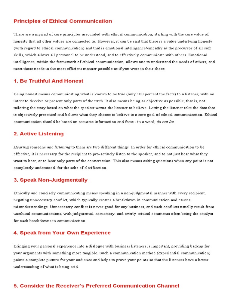 Principles of Ethical Communication | PDF | Human Nature | Communication