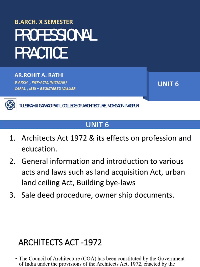 Professional Practice - Unit 6.1-Architects Act | PDF | Architect | Justice