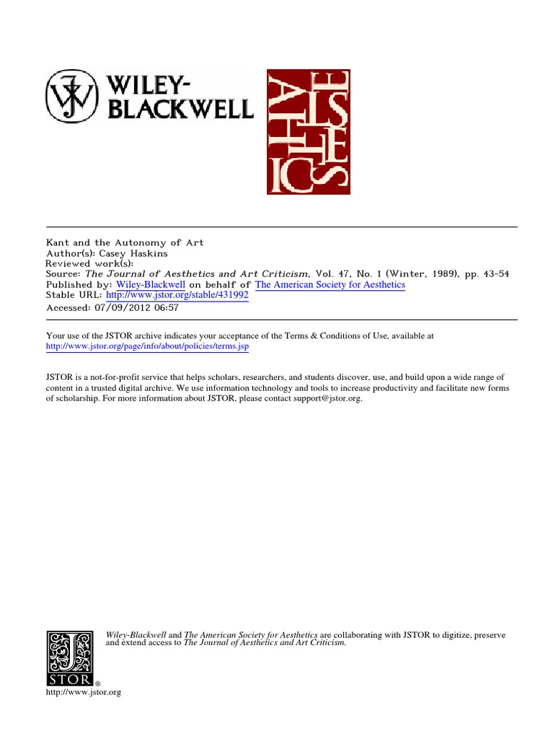 Kant's View of Art as Instrumentally Autonomous | PDF | Immanuel Kant ...