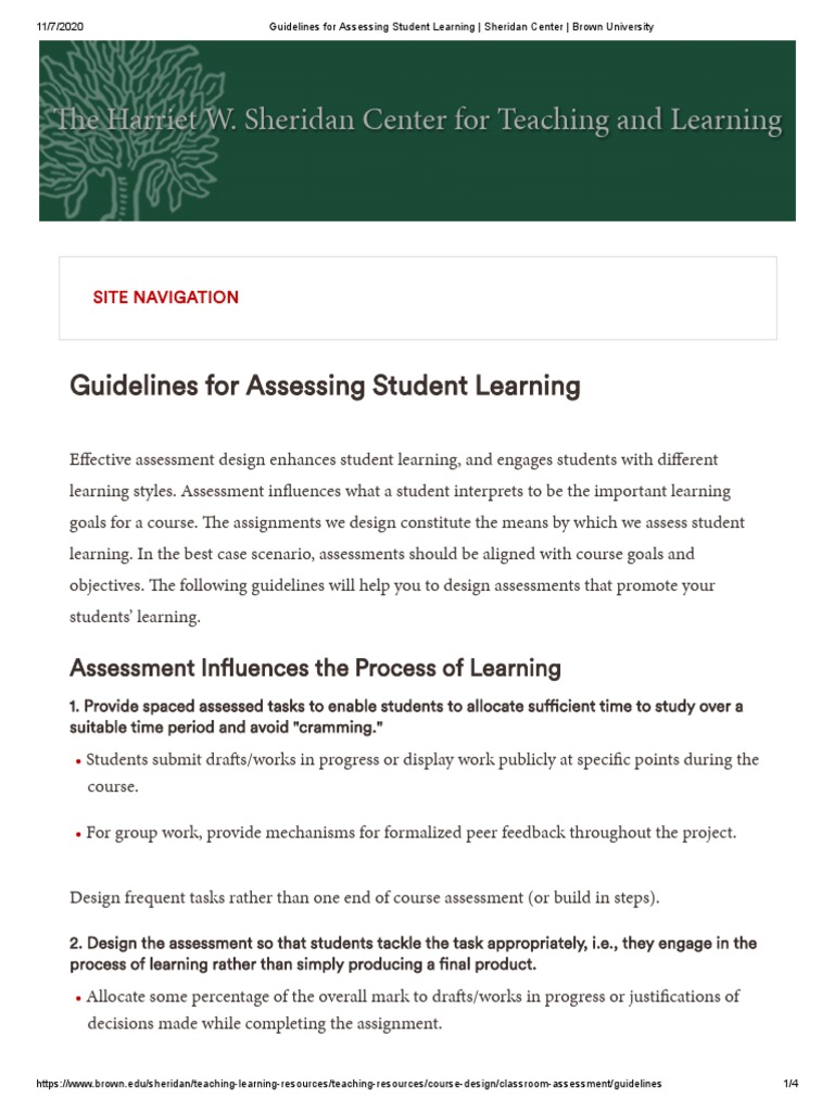 Guidelines For Assessing Student Learning - Sheridan Center - Brown ...