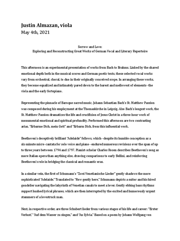 Justin Almazan, Viola: May 4th, 2021 | PDF | Robert Schumann | Johann ...