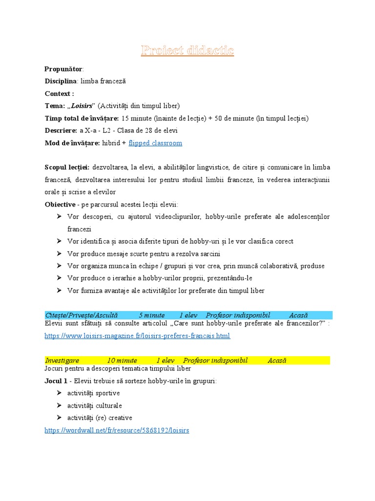 Proiect Didactic - CF Learning Designer | PDF