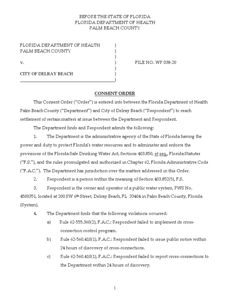 Florida Department of Health To Delray Beach Consent Order | PDF ...