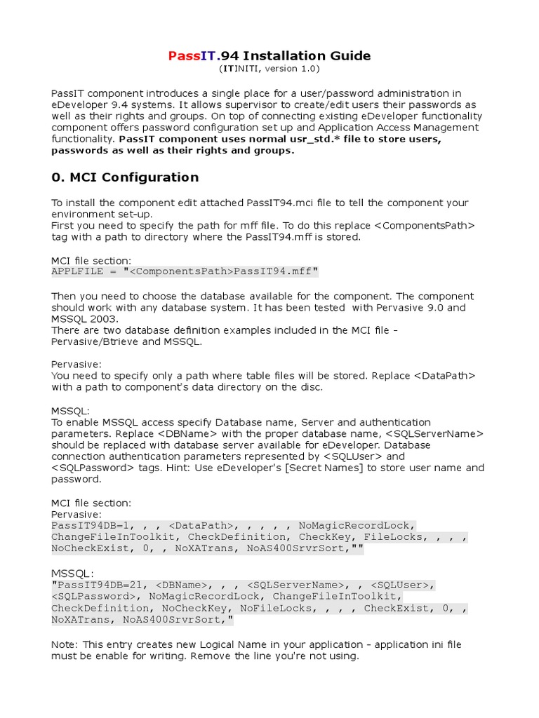 PassIT 9.4 Installation Guide | PDF | Microsoft Sql Server | Databases