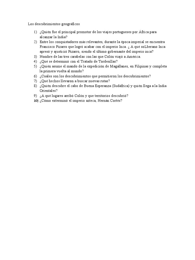 Actividades Los Descubrimientos Geograficos | PDF