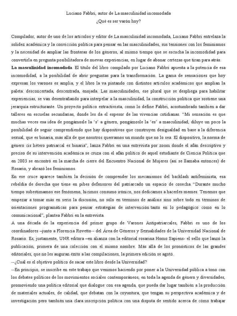 Qué Es Ser Varón Hoy | PDF | Masculinidad | Patriarcado