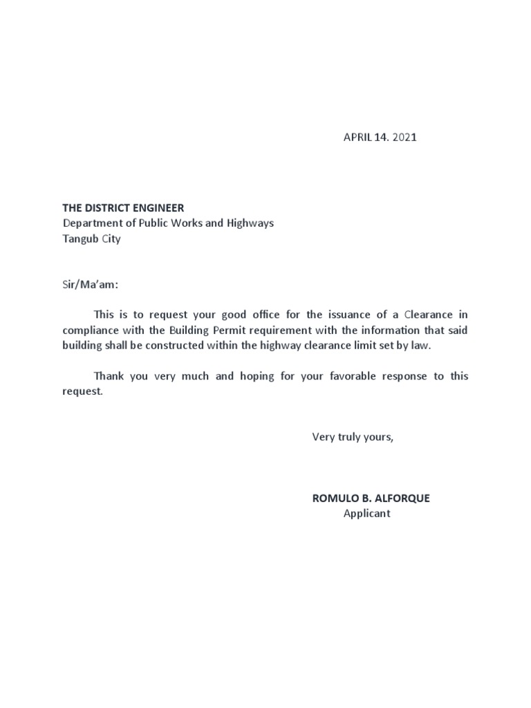 Request For Clearance - DPWH | PDF
