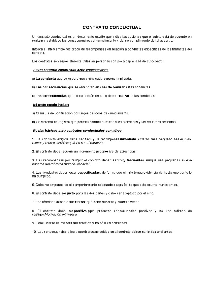 Ejemplo de contrato conductual para niños | PDF | Finanzas y dinero