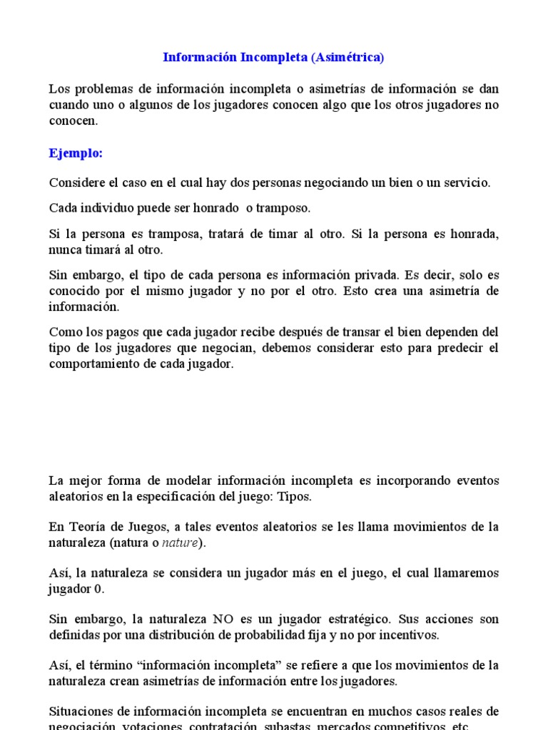 Información Asimétrica: Modelos de Juegos Estáticos con Información ...