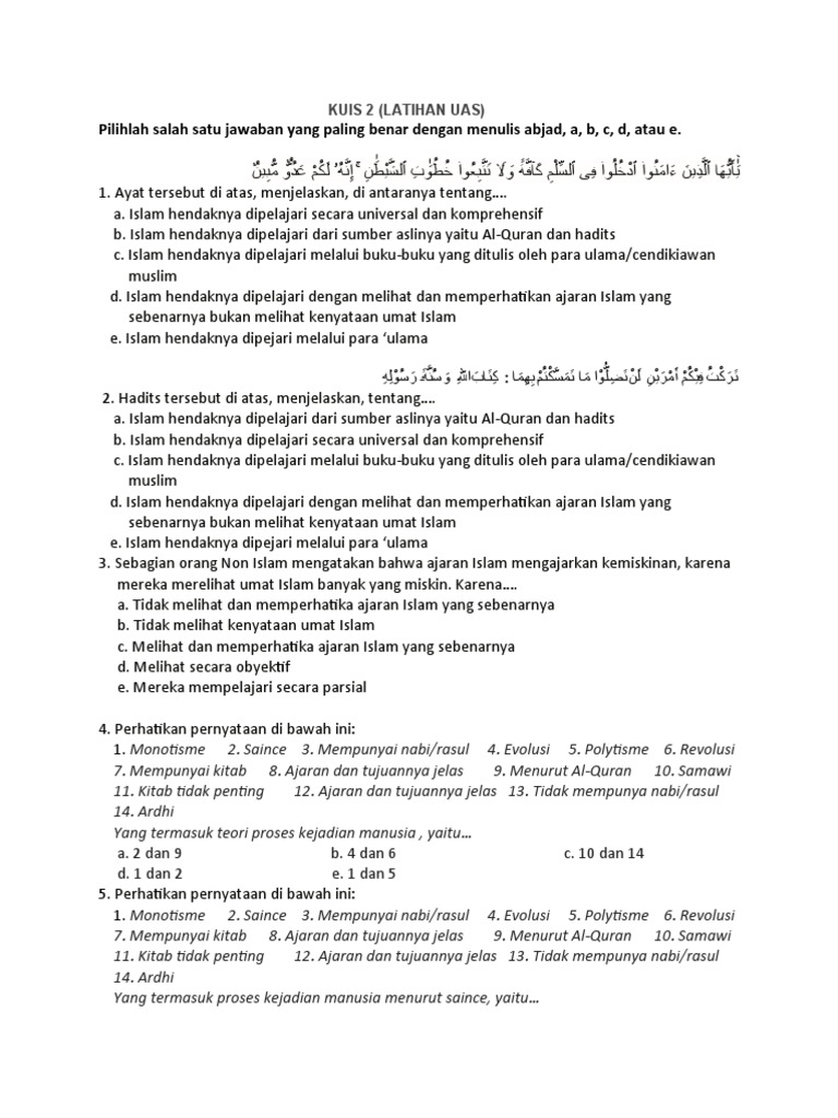 Latihan Pai Pra Uas Untuk PT | PDF | Kajian Bahasa Asing