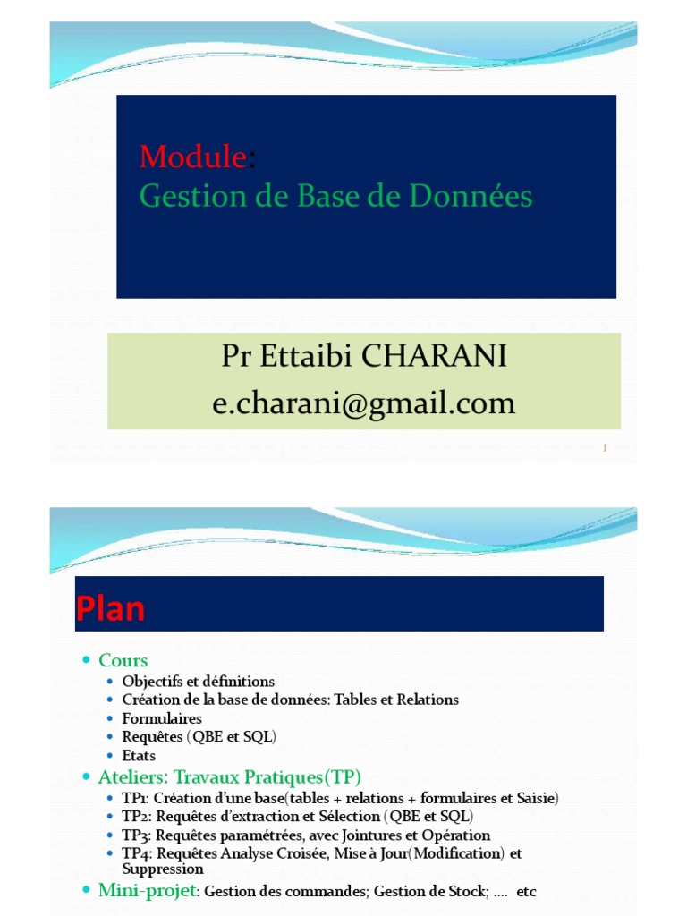 Cours Bases de DonnÃ©es 2020 2021 | PDF | Base de données relationnelle ...