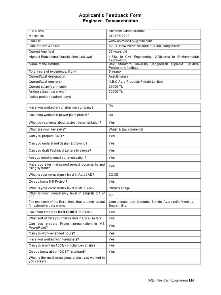 Feedback Form-Documentation 1 | PDF | Engineering | Business
