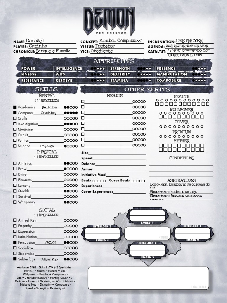 Demon The Descent RPG My Character | PDF