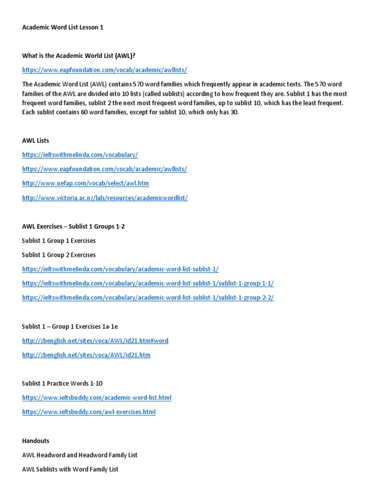 Academic Word List Lesson 1 | PDF