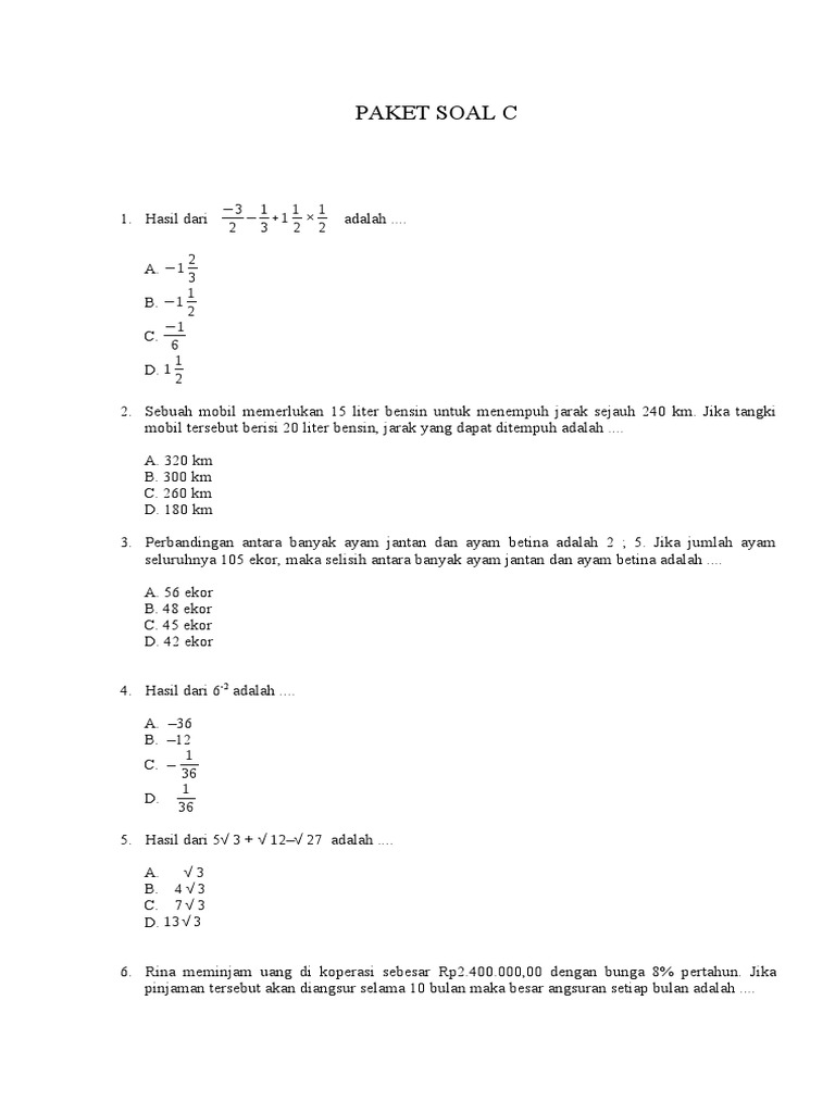 Paket Soal C Dan Kunci | PDF | Metode & Bahan Ajar | Griya & Taman