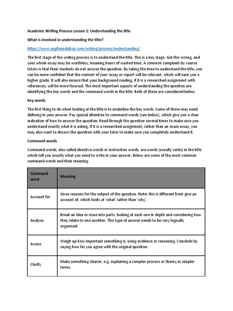 Academic Writing Process Lesson 2 Understanding The Title | PDF ...