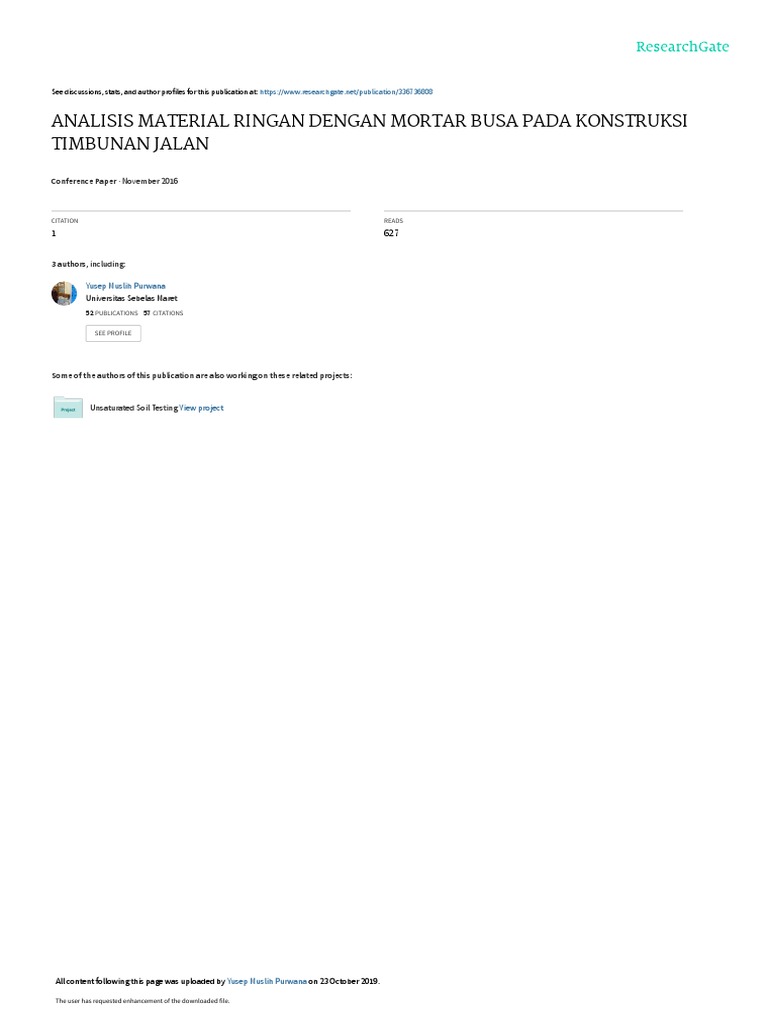 Analisis Material Ringan Dengan Mortar Busa Pada Konstruksi Timbunan Jalan | PDF