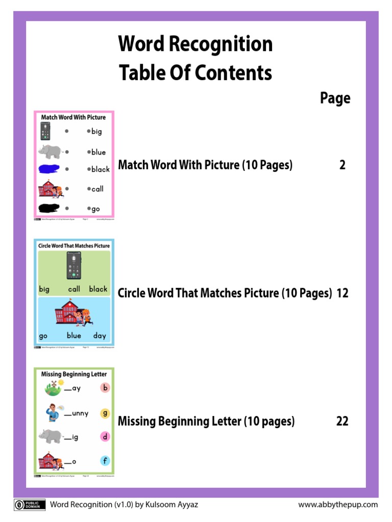 Word Recognition: Match Word With Picture (10 Pages) 2 | PDF | Written ...