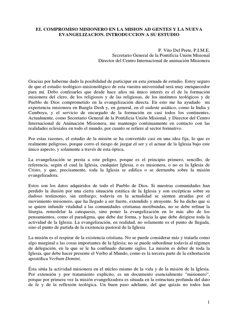 El Compromiso Misionero en La Misión Ad Gentes | PDF | Divinidad ...