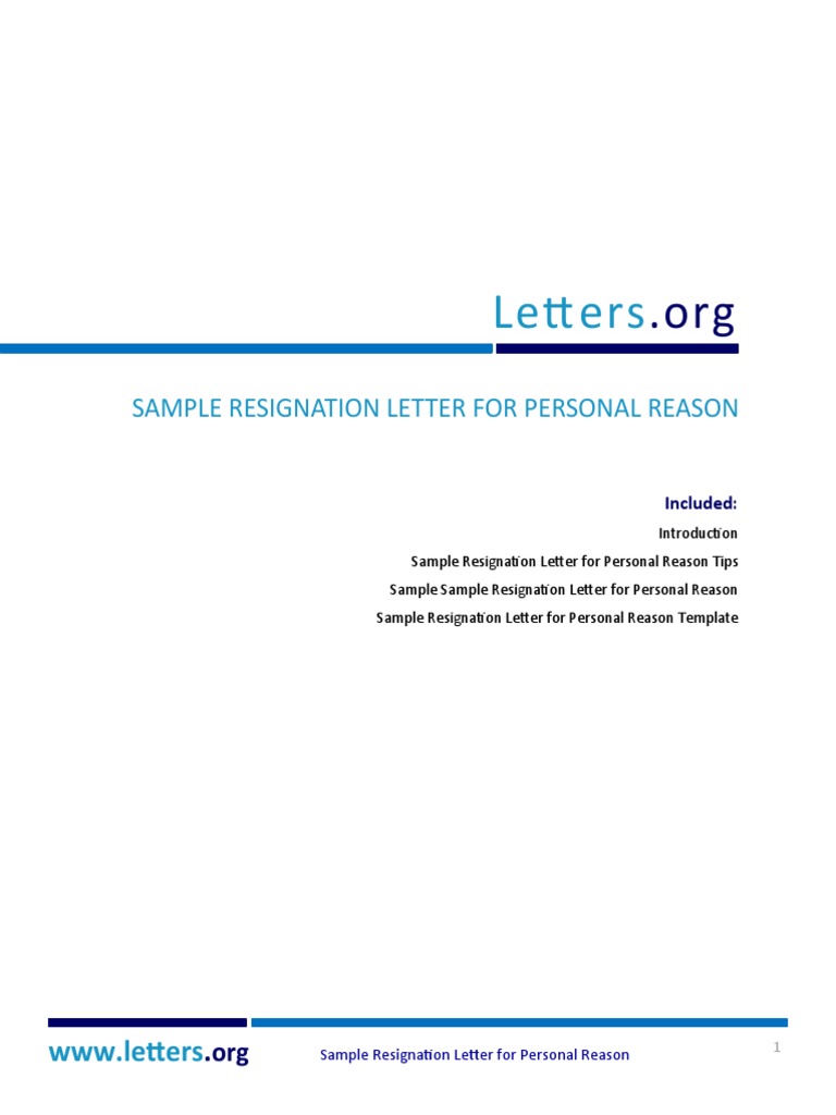 Resignation Letter For Personal Reason