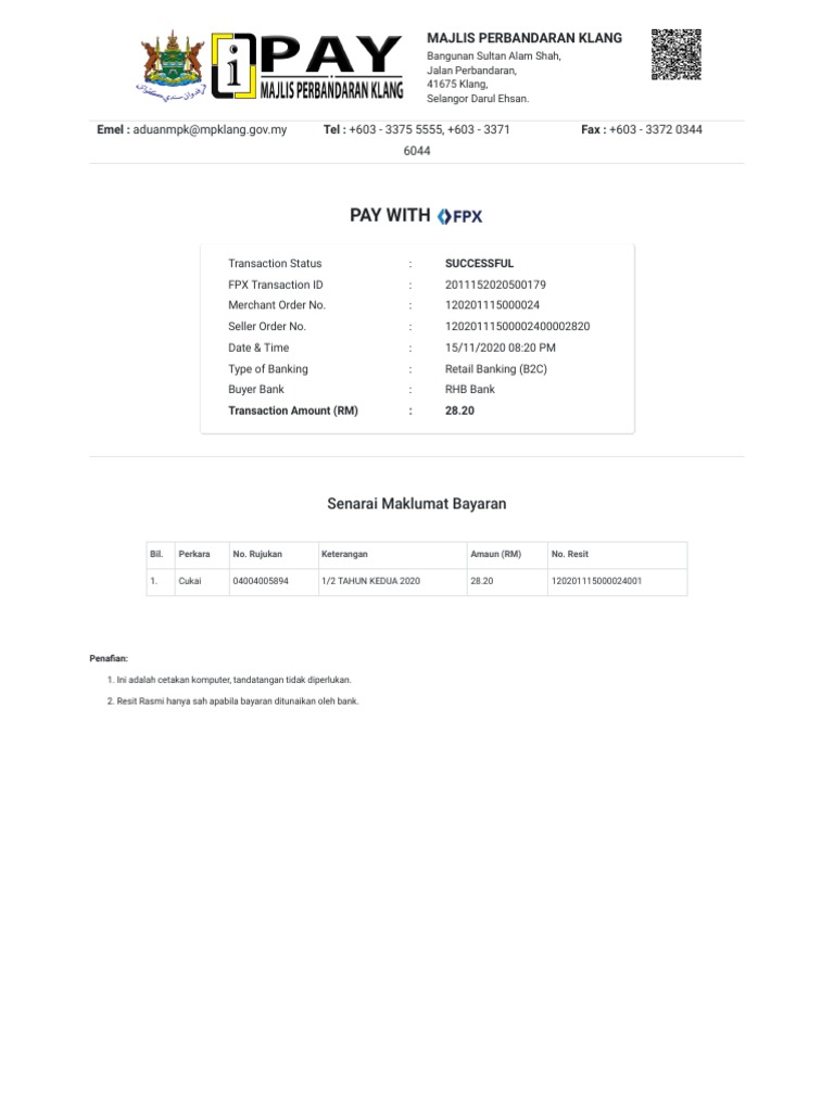 Resit Rasmi Ipay Mpklang | PDF