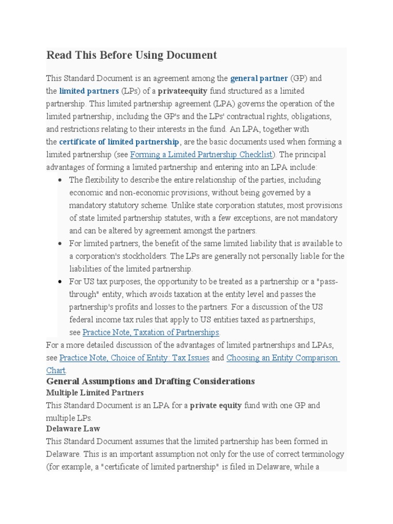 Drafting Notes LPA | PDF | Tax Deduction | Limited Partnership