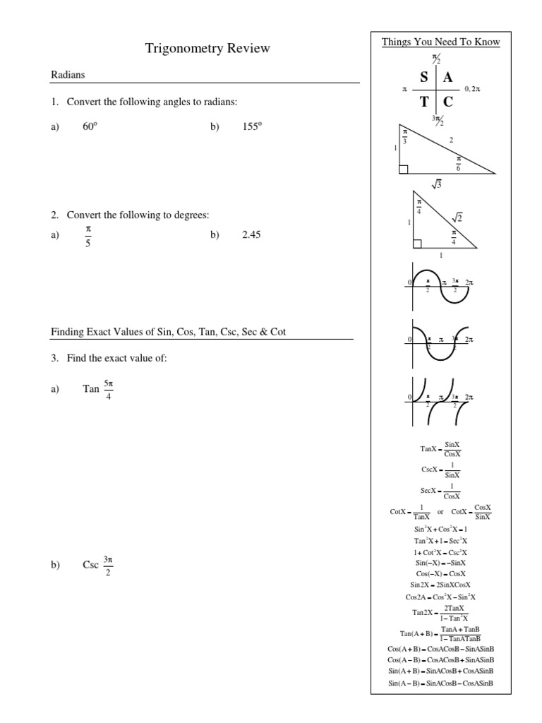 Trigonometry Review: C A S T | PDF | Sine | Trigonometric Functions