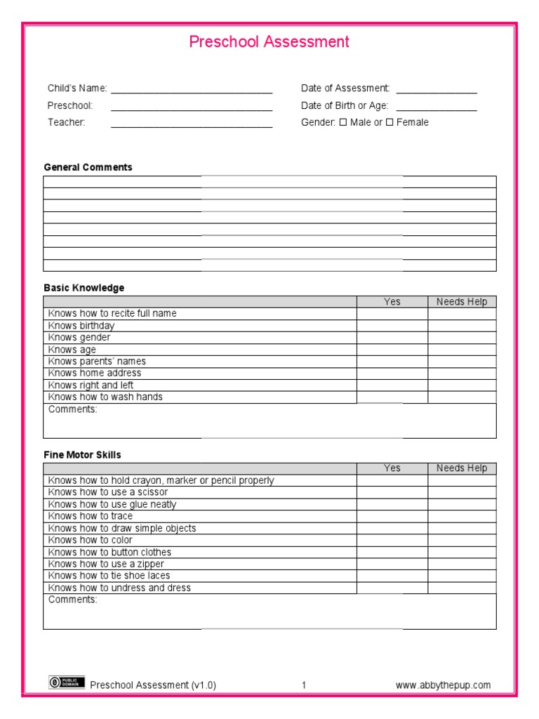 Preschool Assessment | PDF | Human Nature | Communication