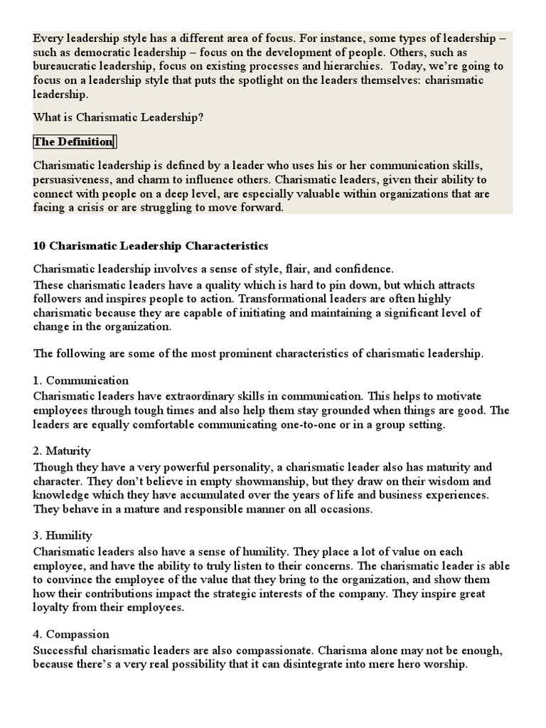 Handouts in Leadership | PDF | Charisma | Leadership