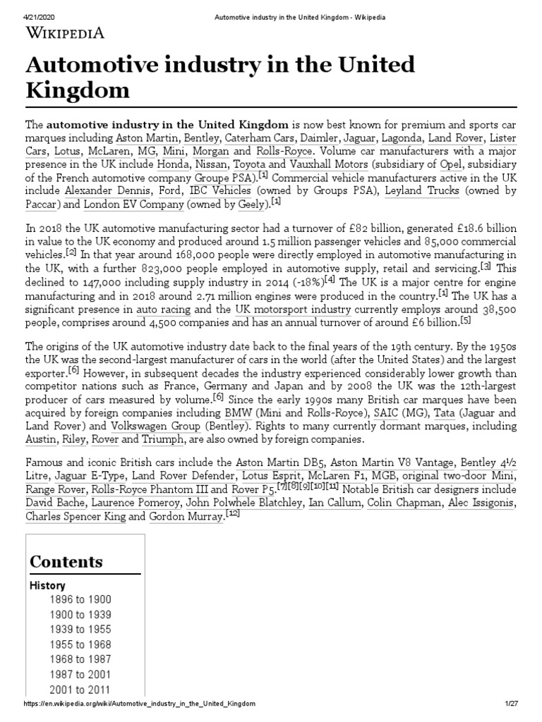 Automotive Industry in The United Kingdom - Wikipedia | PDF ...
