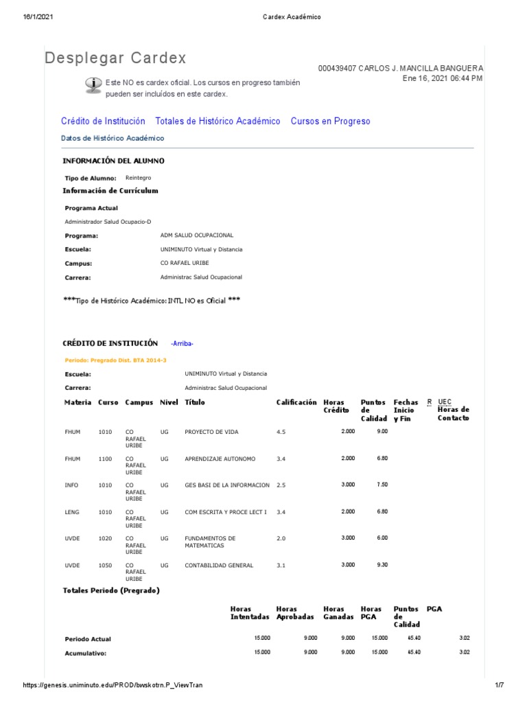 Cardex Académico | PDF | Lugar de trabajo | Relaciones laborales