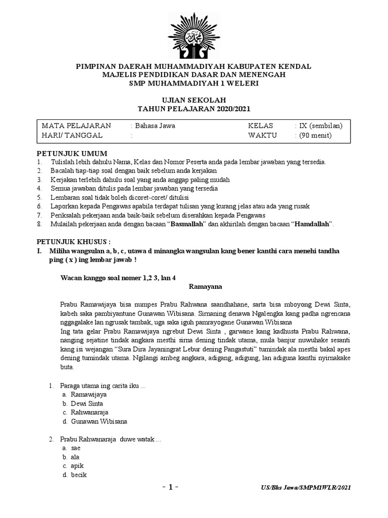 Soal Us BJ 2021 | PDF