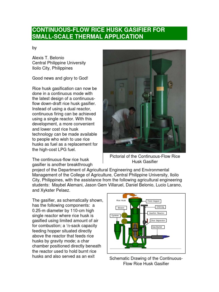 Continuous-Flow Rice Husk Gasifier For Small-Scale Thermal Applications | PDF | Gasification ...