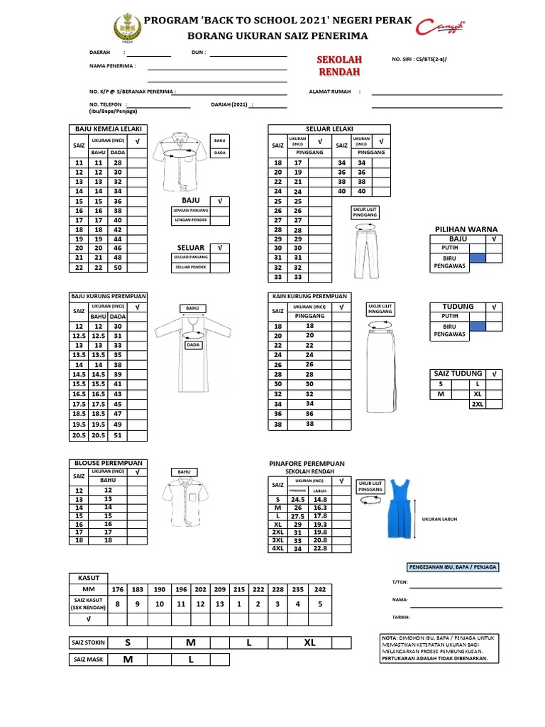 BORANG UKURAN BTS INDIVIDU Sek Ren | PDF