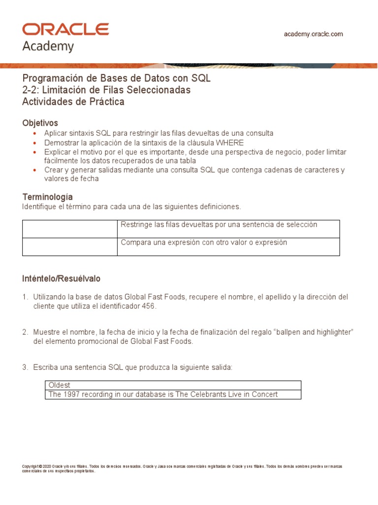 DP 2 2 Practice Esp | PDF | SQL | Software de gestión de datos