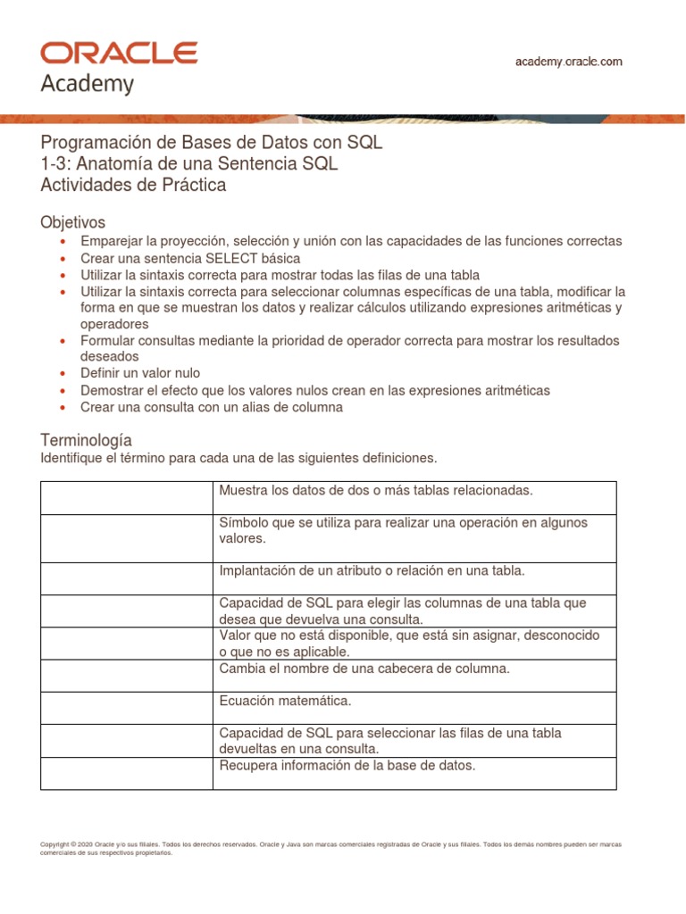 DP 1 3 Practice Esp | PDF | SQL | Bases de datos