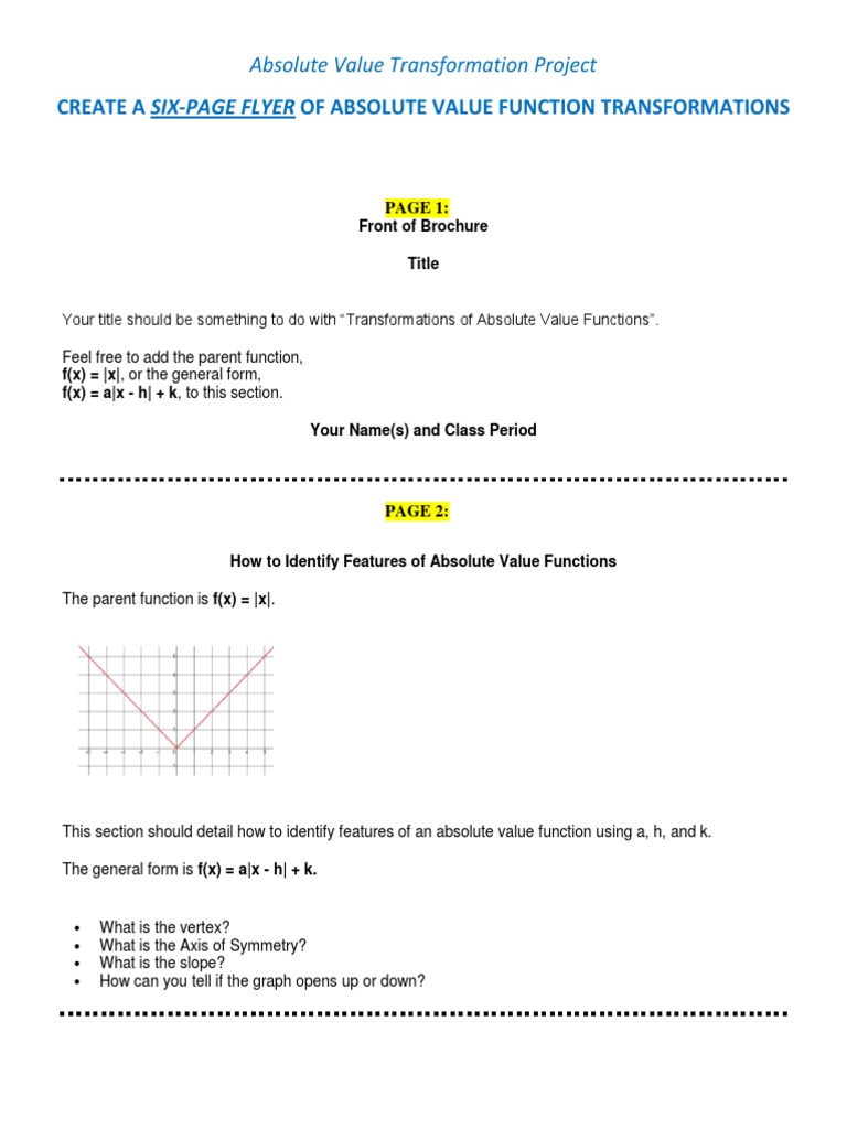 Absolute Value Transformation Project - Instructions | PDF | Function ...