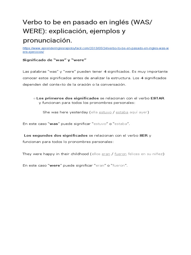 Verbo To Be en Pasado en Inglés (WAS - WERE) - Explicación, Ejemplos y ...