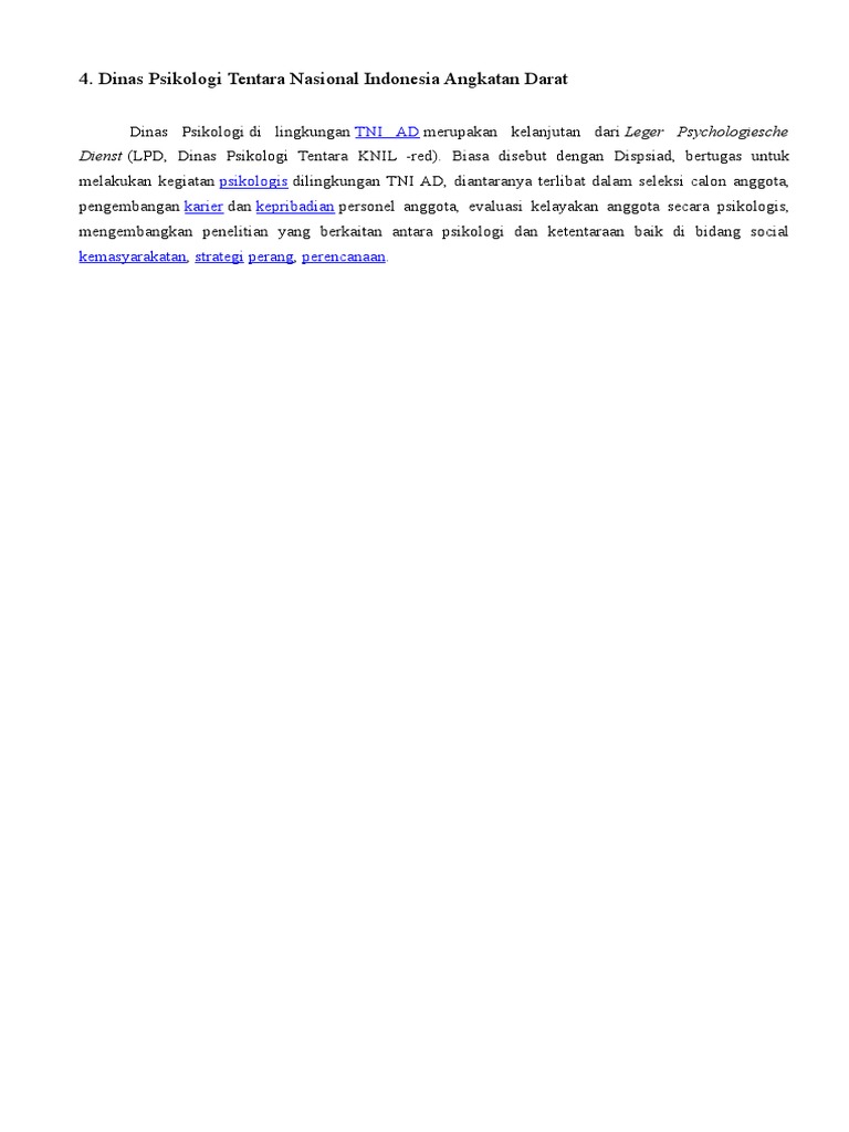 Dinas Psikologi Tentara Nasional Indonesia Angkatan Darat | PDF