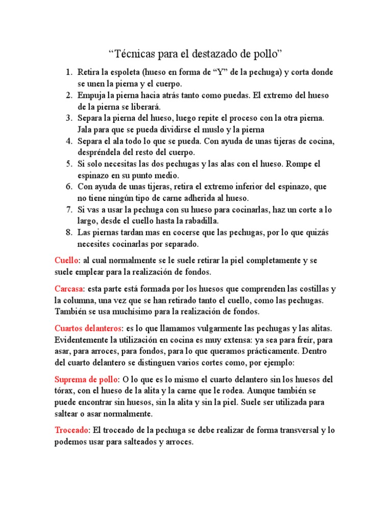 Técnicas para El Destazado de Pollo | PDF | filete | Fritura