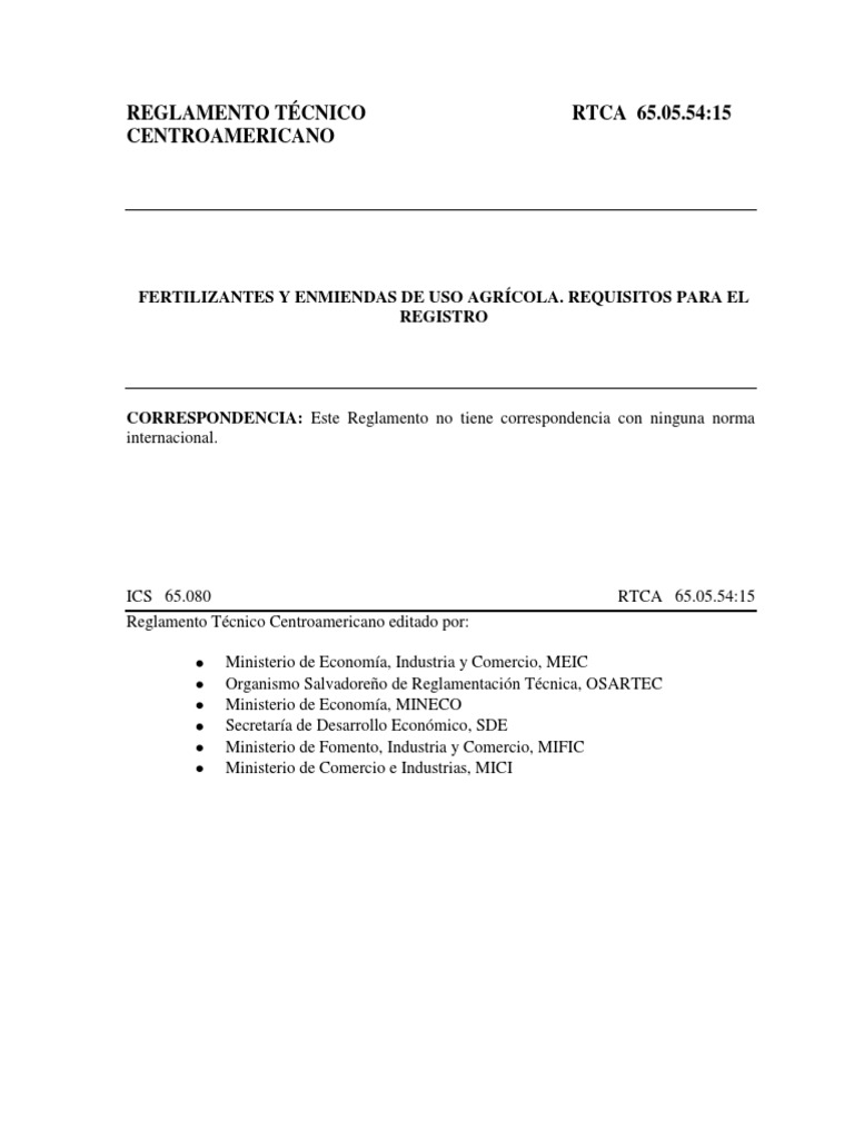 RTCA 65.05.54 15 Registro de Fertilizantes | PDF | Fertilizante | Átomos