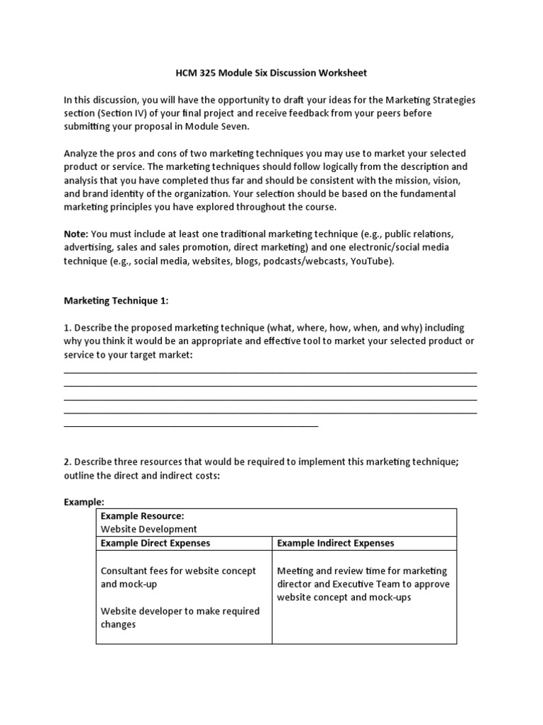 HCM 325 Module Six Discussion Worksheet | PDF | Marketing Strategy ...