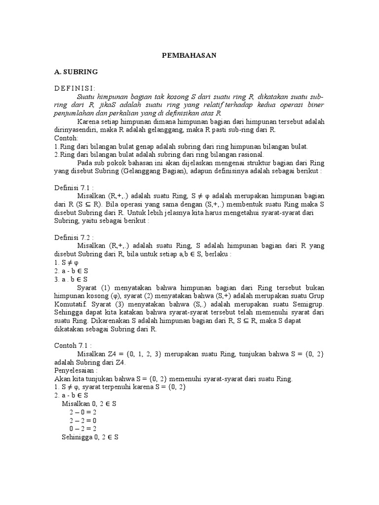 Subring dan Ideal dalam Ring | PDF