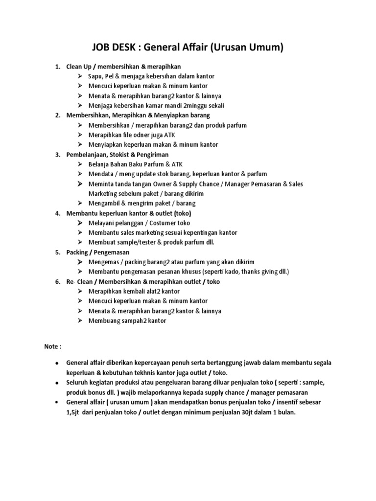Job Desk General Affair Indomaret | PDF | Bisnis