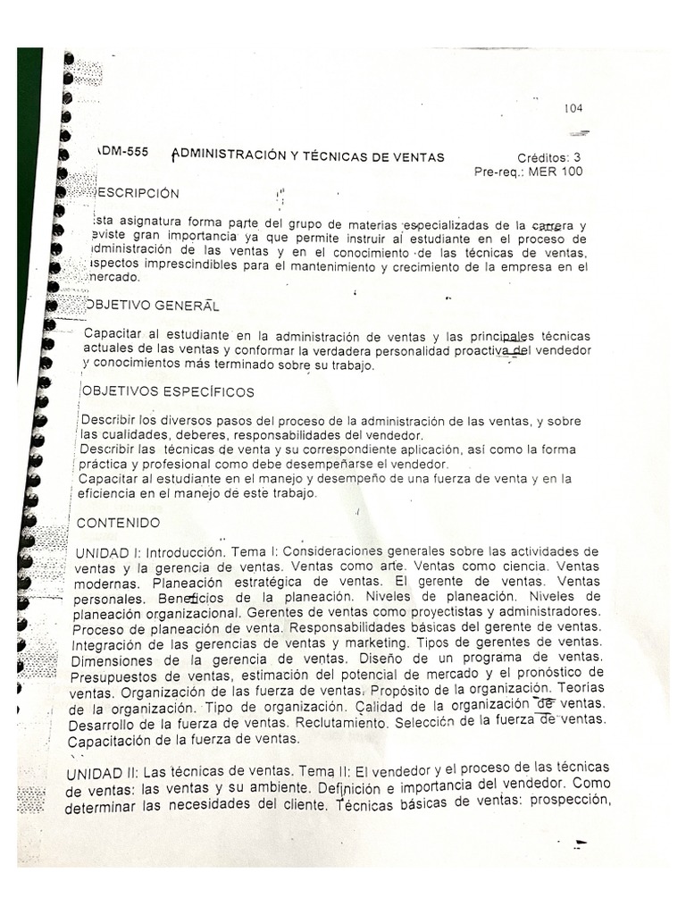 Programa Administración y Técnicas de Ventas - UTESA | PDF Programa Administración y Técnicas de Ventas - UTESA | PDF